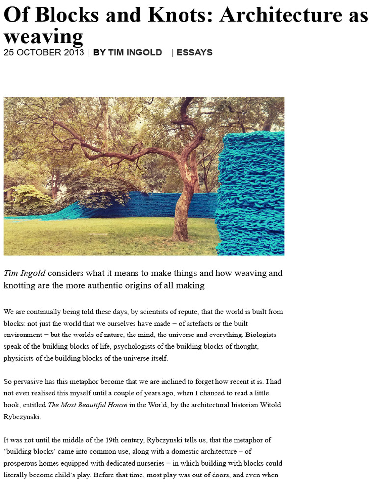 Of Blocks and Knots - Architecture As Weaving - Tim Ingold | PDF