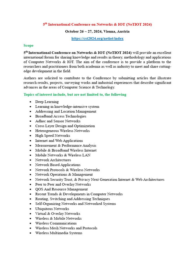5th International Conference on Networks & IOT (NeTIOT 2024) | PDF
