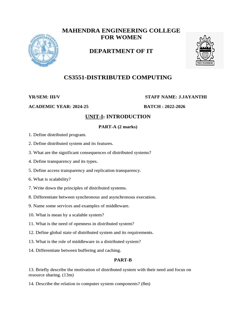 Distributed Computing-QB (2units) | PDF