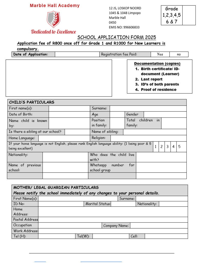 Application Form Marble Hall Academy | PDF