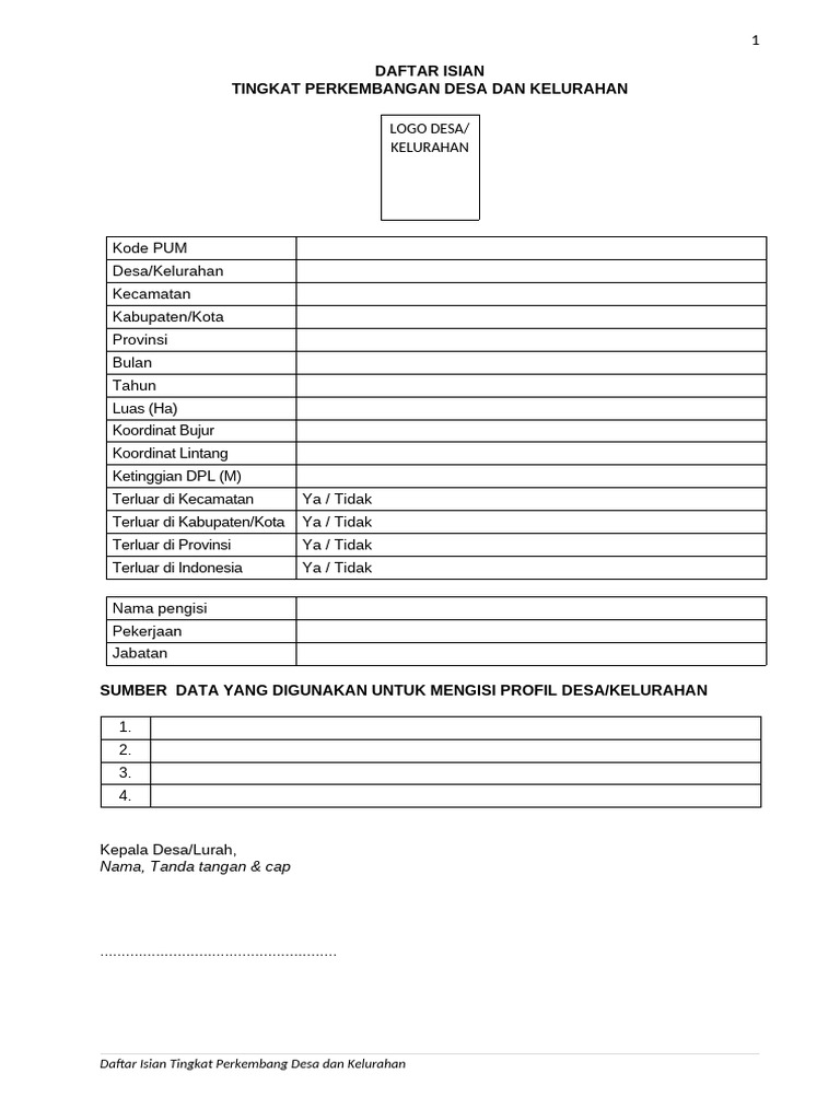 Form Perkembangan Desa | PDF