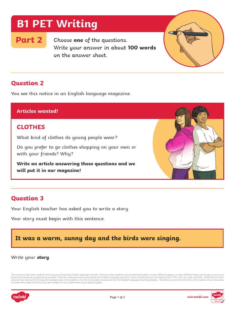T e 1680075608 Esl b1 Pet Writing Part 2 Worksheet 1 - Ver - 1 | PDF