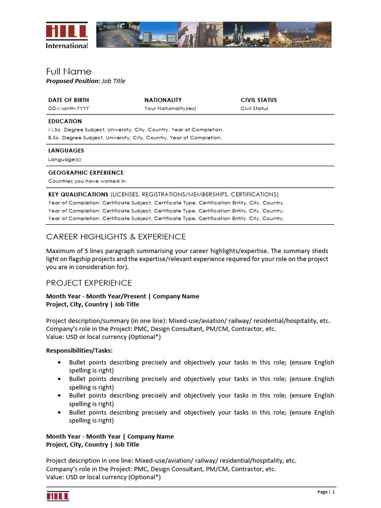 HILL CV Template - Job Title - Name Surname | PDF