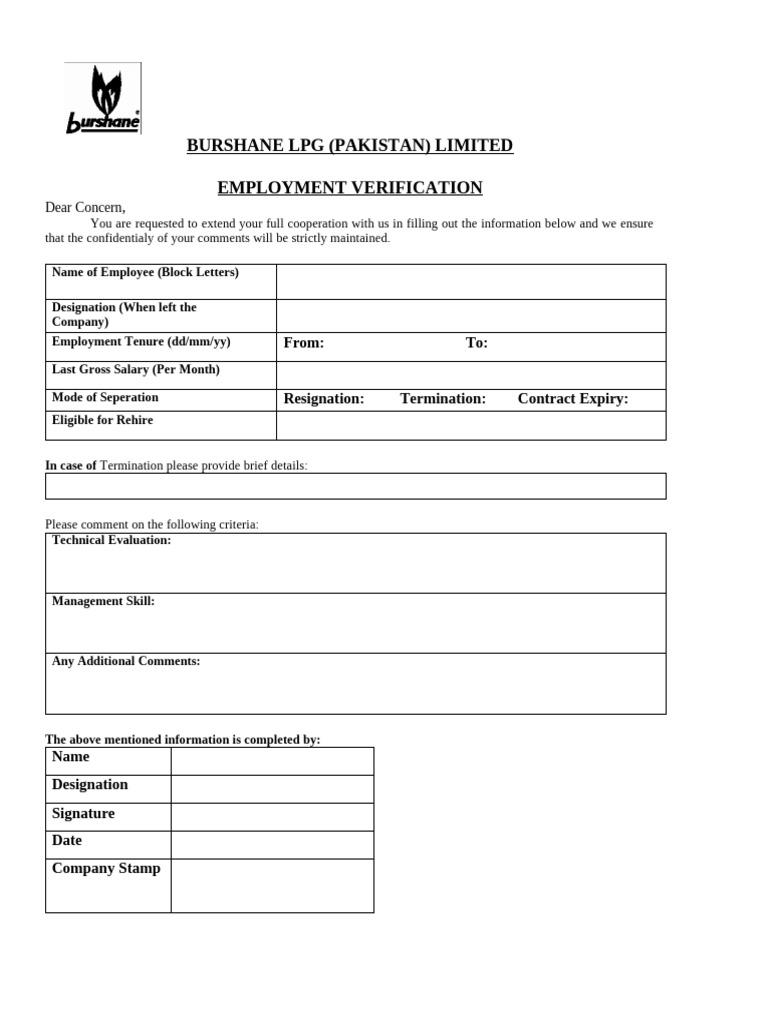 Employment Verification Form Pdf