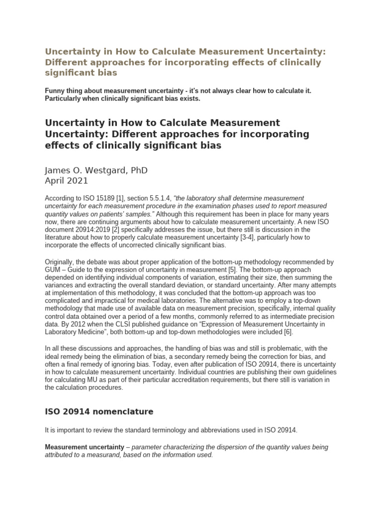 Uncertainty in How To Calculate Measurement Uncertainty | PDF