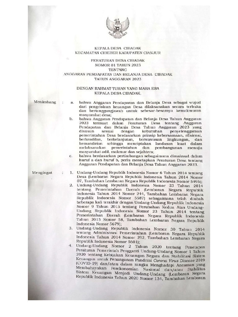 Cibeber Cibadak Perdes APBDes 2023 | PDF