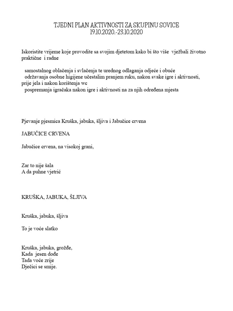 SOVICE Tjedni Plan | PDF