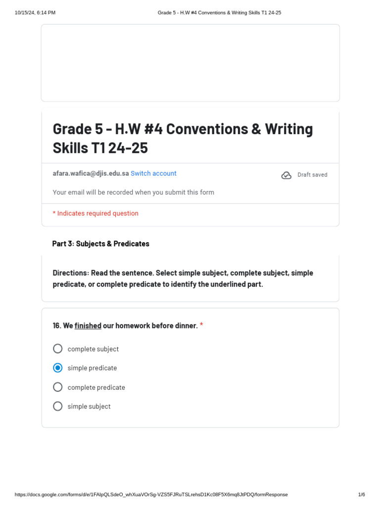 Grade 5 - H.W #4 Conventions & Writing Skills T1 24-25 | PDF