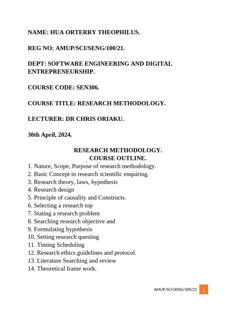 Research Methodology (Sen306) E-Note and E-Assignment | PDF