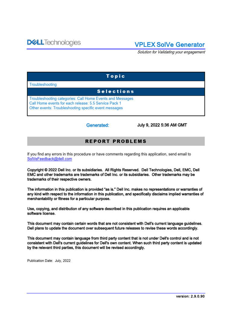 VPLEX - Troubleshooting-Call Home Events and Messages | PDF