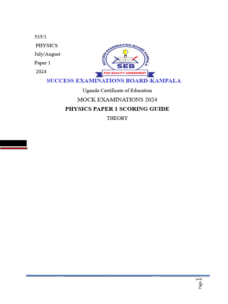 535-1 Physics Paper 1 Scoring Guide | PDF