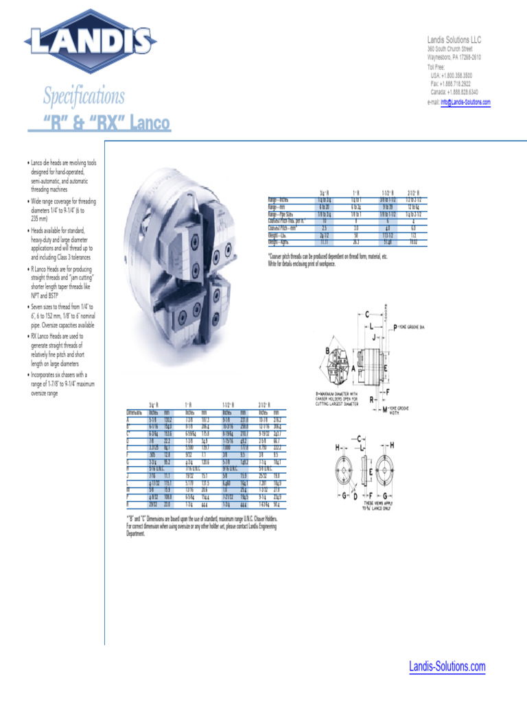 Landis Revolving Thread Cutting RRX Lanco | PDF