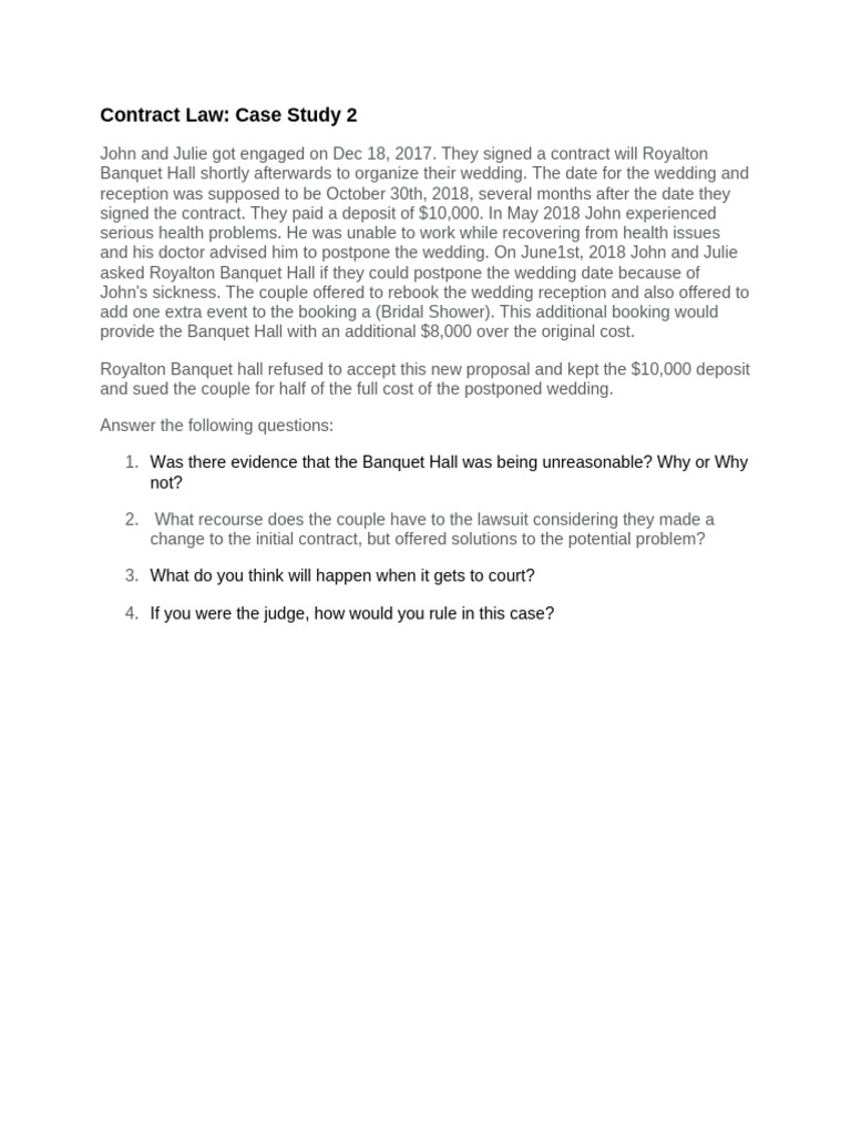 Contract Law Case Study 1-Royalton Banquet Hall | PDF