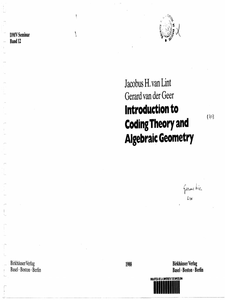 Introduction To Coding Theory and Algebraic Geometry - Jacobus Van Lint | PDF