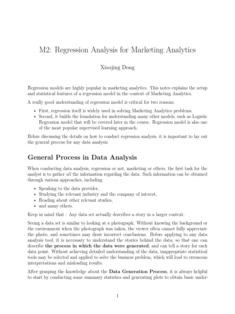 mktg2505 m2 Regression Analysis For Marketing Analytics | PDF