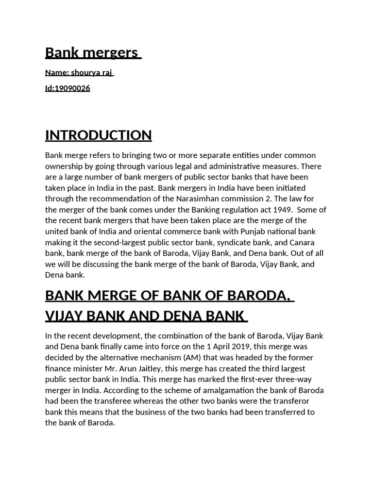 Bank Mergers - Shourya - Raj - 19090026 | PDF