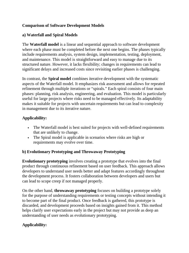 Comparison of Software Development Models | PDF