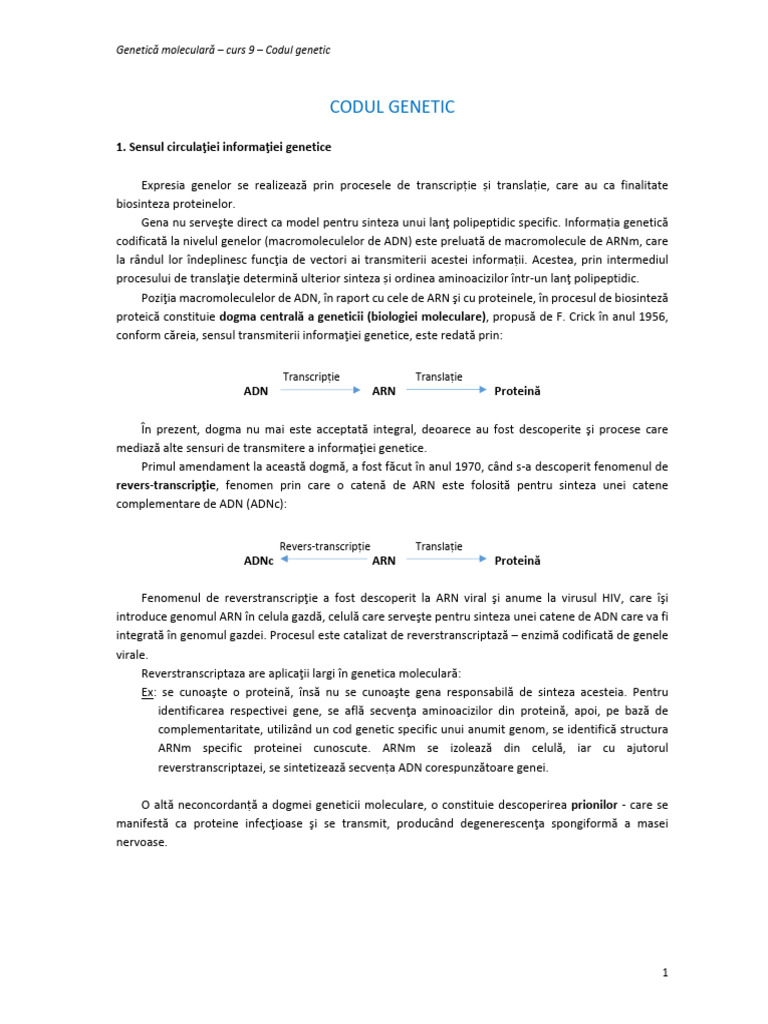 Curs 9 - Codul Genetic | PDF