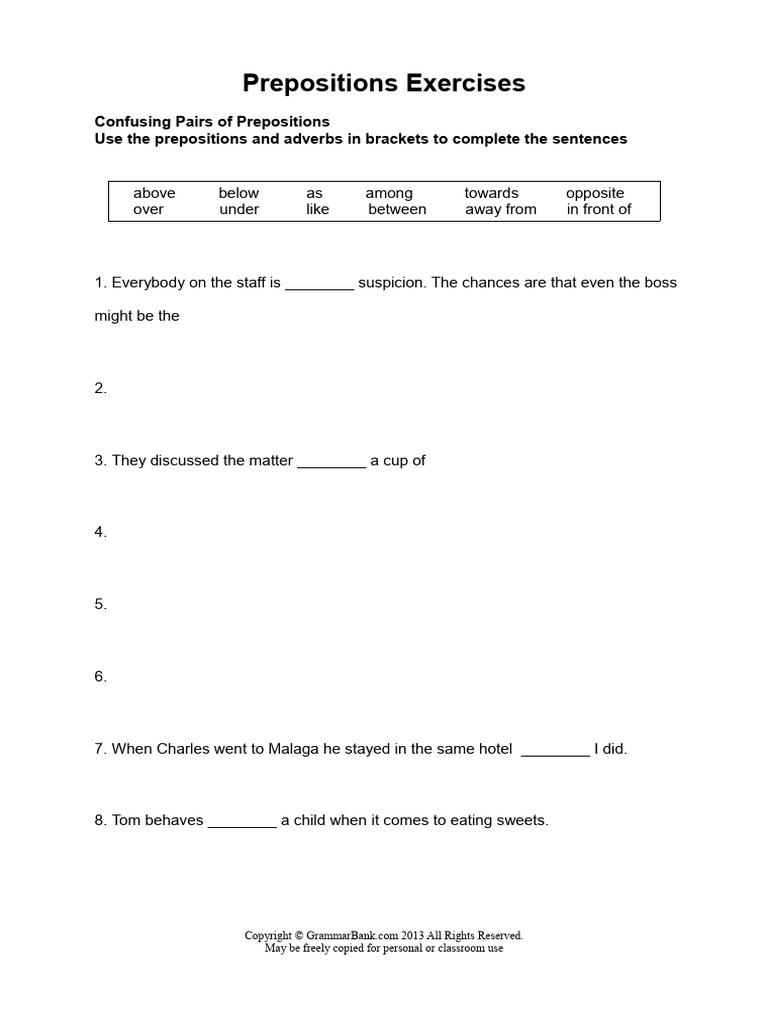 Prepositions Exercises 2 | PDF