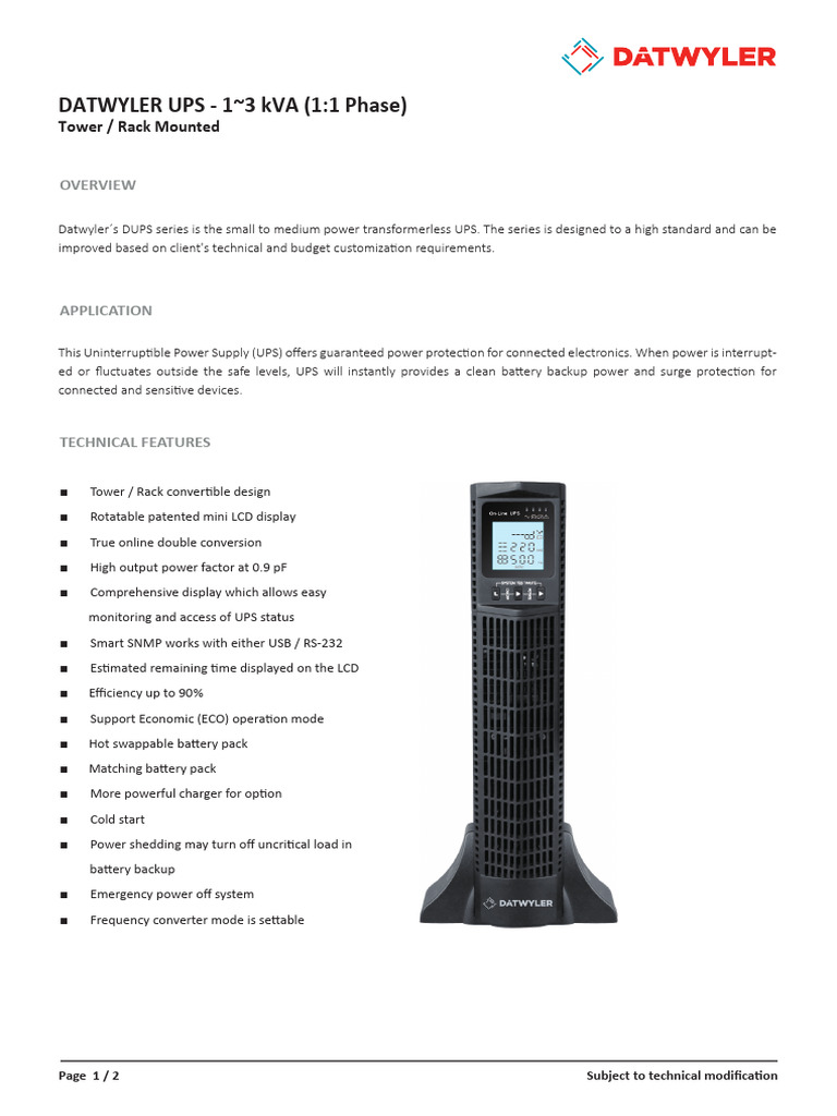 UPS Datasheet 1 3 kVA Rev.8 220321 | PDF