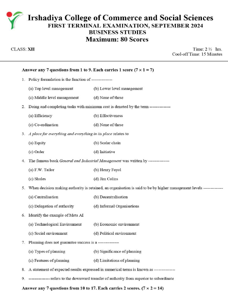 02 Plus Two Business Studies - Final | PDF