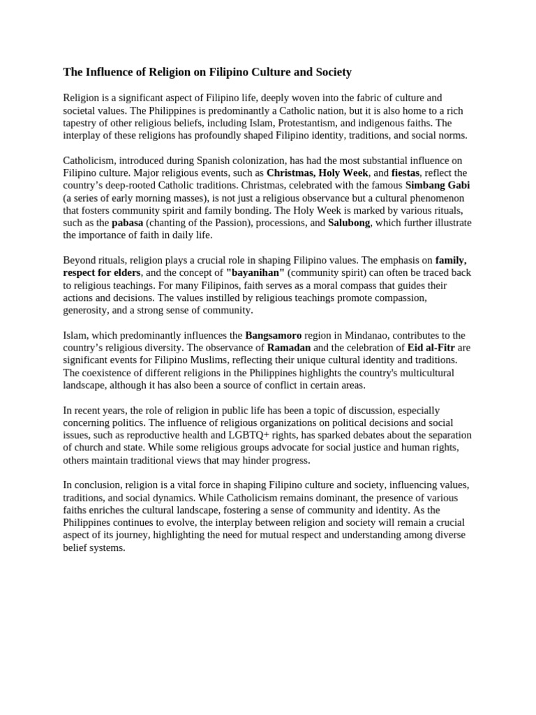 The Influence of Religion On Filipino Culture and Society | PDF