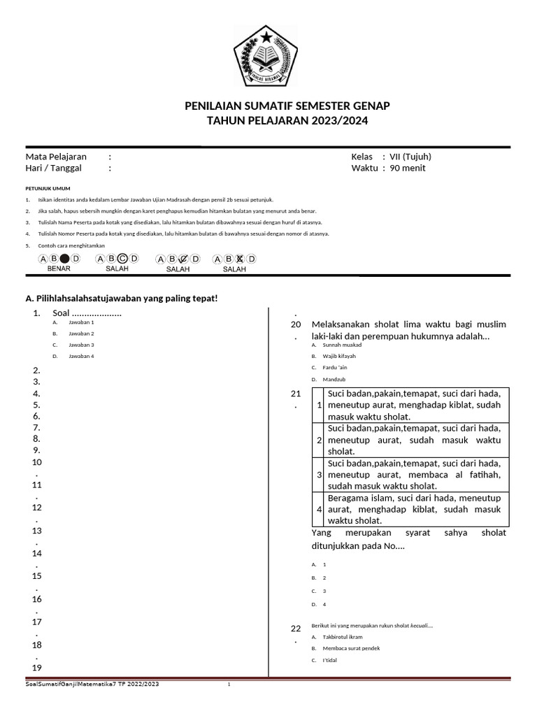 Soal Sumatif 7 - Blangko | PDF