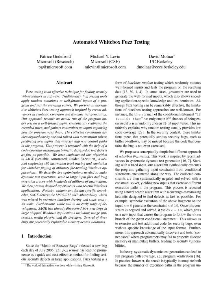 Whitebox Fuzzing with SAGE | PDF | Software Engineering | Computer ...
