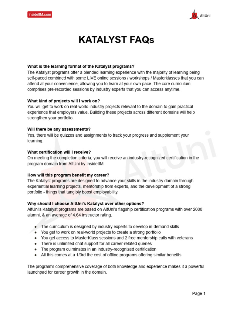 AltUni Katalyst FAQs | PDF