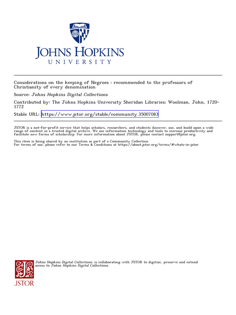 Woolman ConsiderationskeepingNegroes | PDF | Jesus | Religious Belief ...