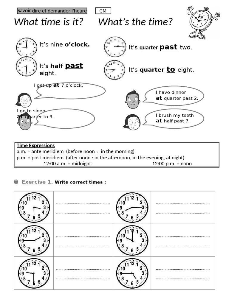 Telling Time Lesson and Exercises PDF | PDF