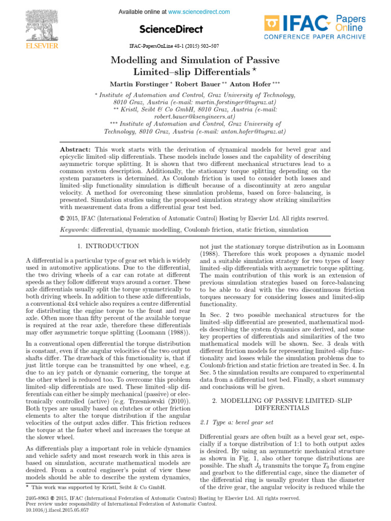 Modelling and Simulation of Passive Limited-Slip Differentials | PDF