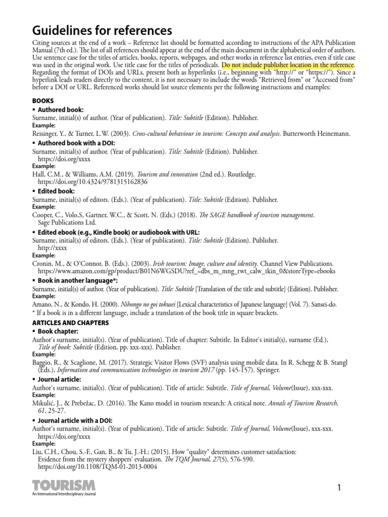 Tourism 2021 Guidelines For References - Indd | PDF