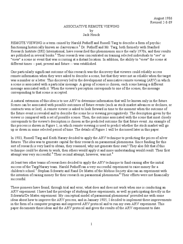 Jack Houck - Associative Remote Viewing | PDF | Parapsychology | Science