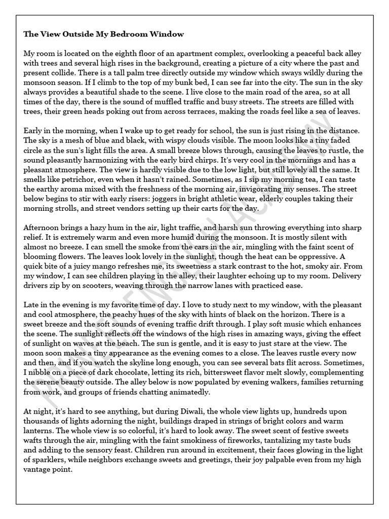 Edited Sample Descriptive Essay The View Outside My Bedroom Window | PDF