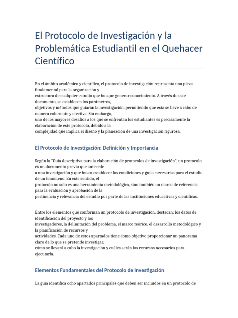 Ensayo Protocolo Investigacion | PDF | Planificación | Science