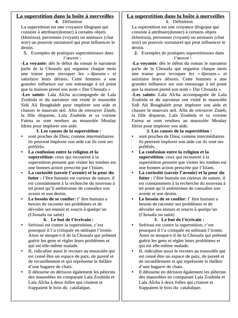 La superstition dans La Boîte à merveilles | PDF