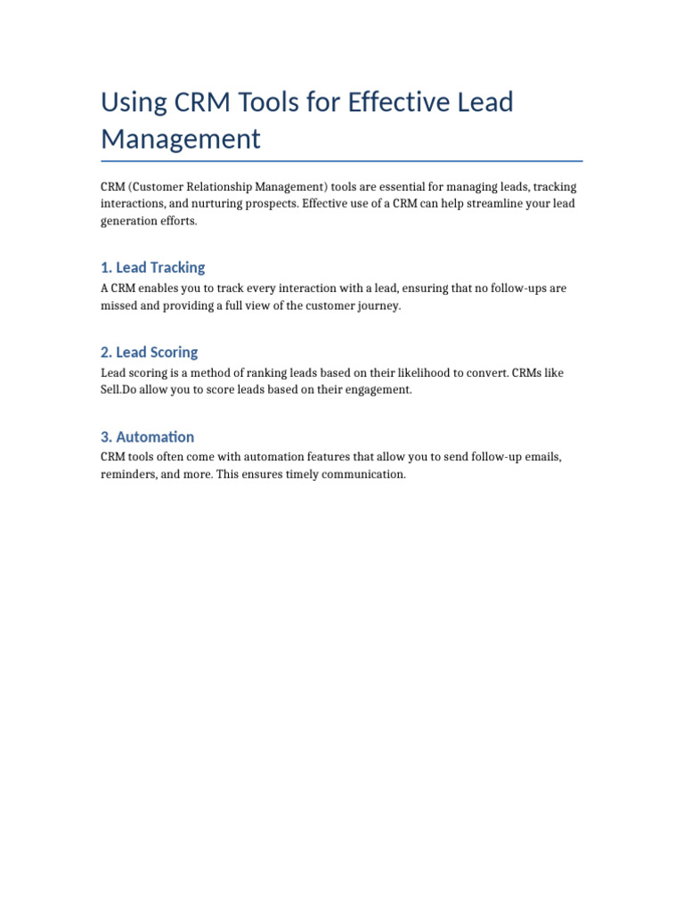 Using CRM Tools For Effective Lead Management | PDF