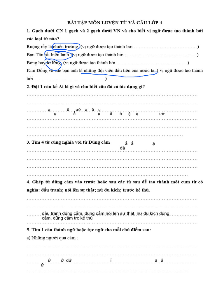 Tong Hop Bai Tap Luyen Tu Va Cau Lop 4 | PDF