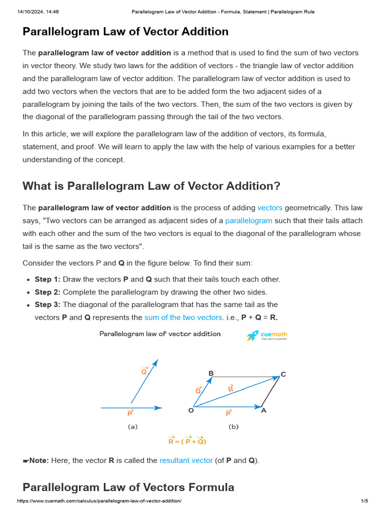 Parallelogram Law of Vector Addition - Formula, Statement ...