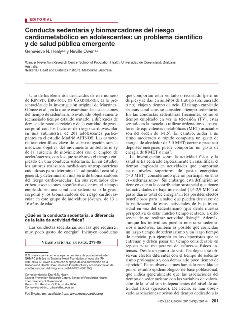 Conducta Sedentaria Vs Falta de Actividad | PDF