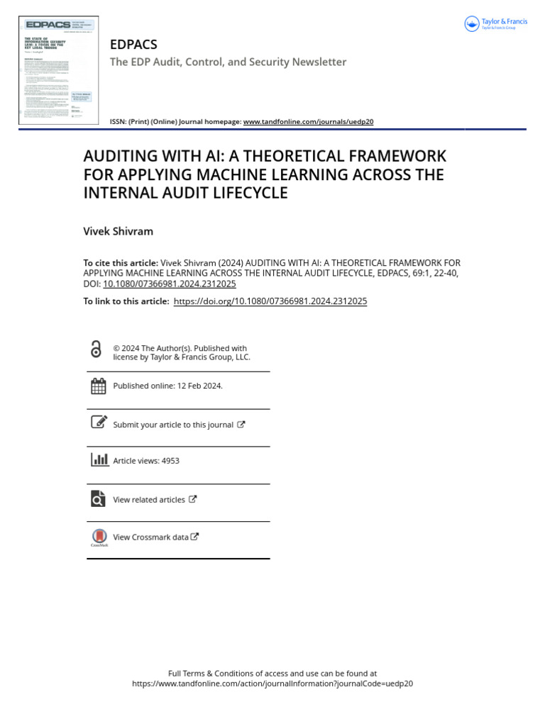 Auditing With Ai A Theoretical Framework For Applying Machine Learning Across The Internal Audit ...