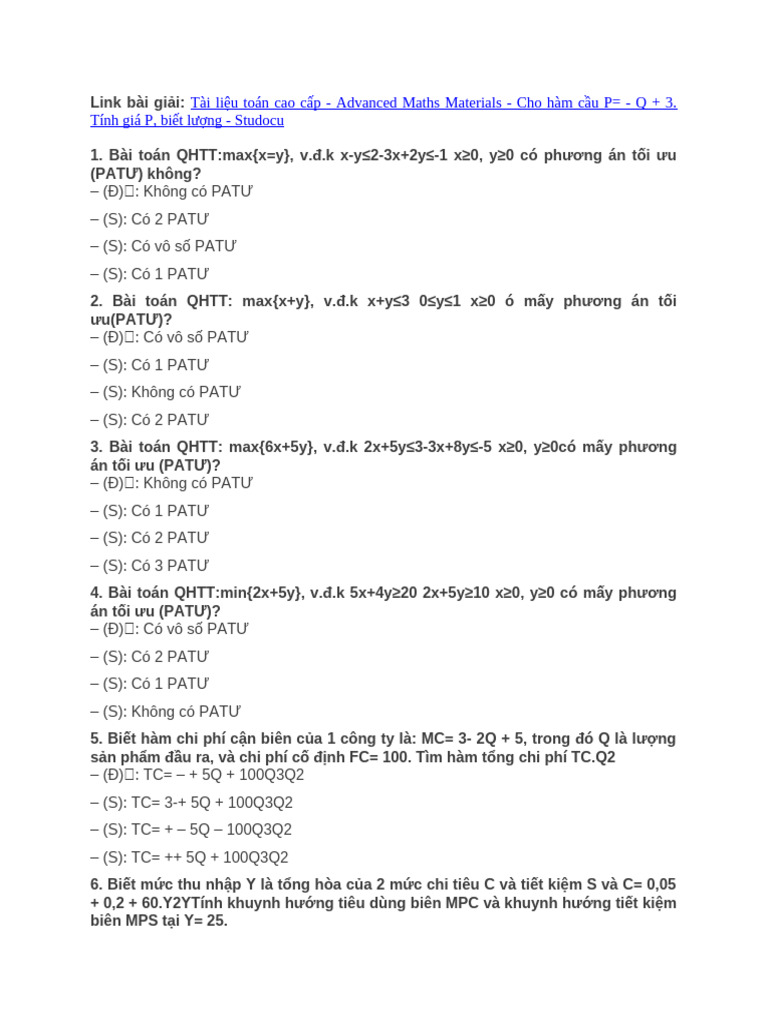 Toán ứng dụng kinh tế EG50.041 | PDF