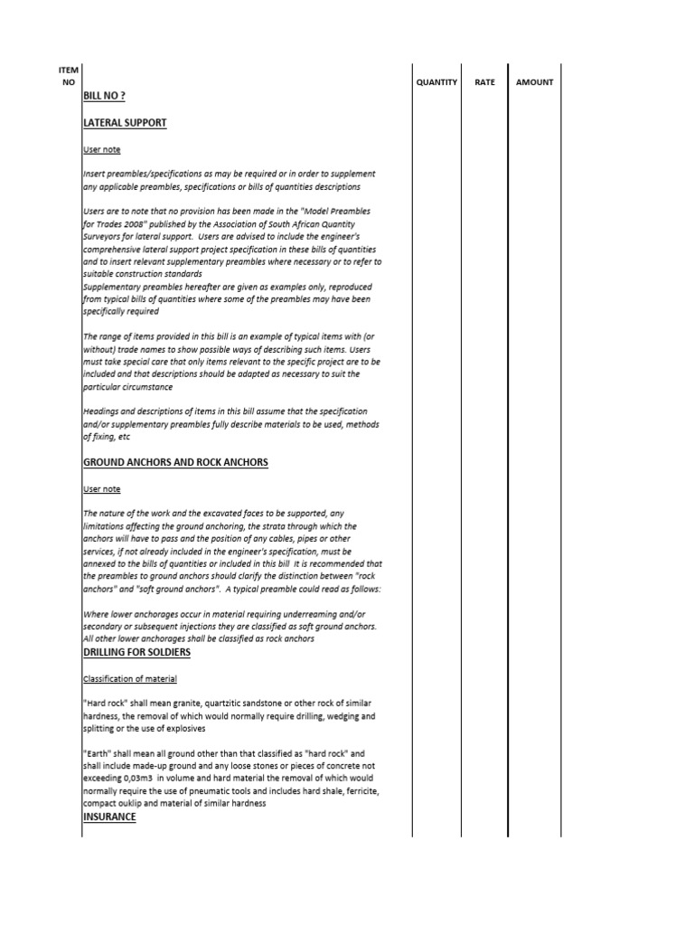 ASAQS - Model - Bills - 2015 - Lateral Support | PDF | Specification (Technical Standard) | Screw