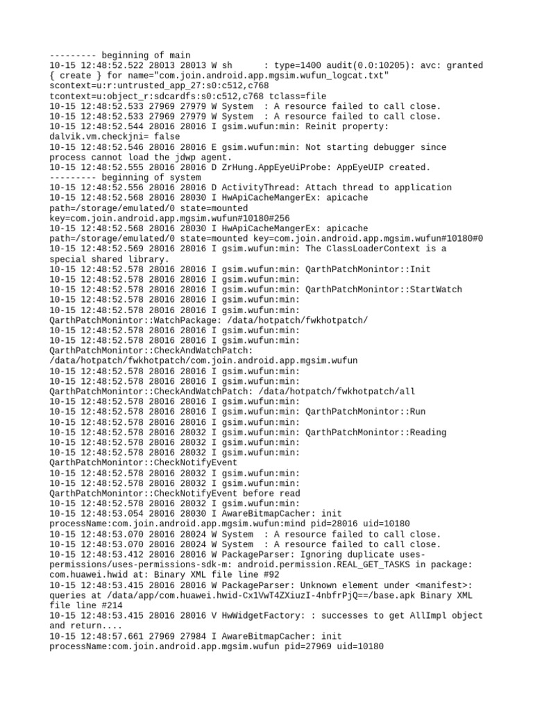 Com - Join.android - App.mgsim - Wufun Logcat | PDF