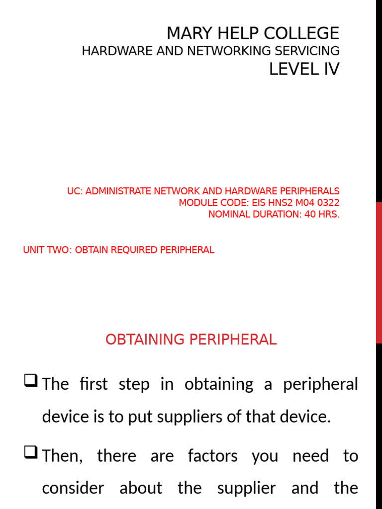 Unit #2 - Obtain Required Peripheral | PDF