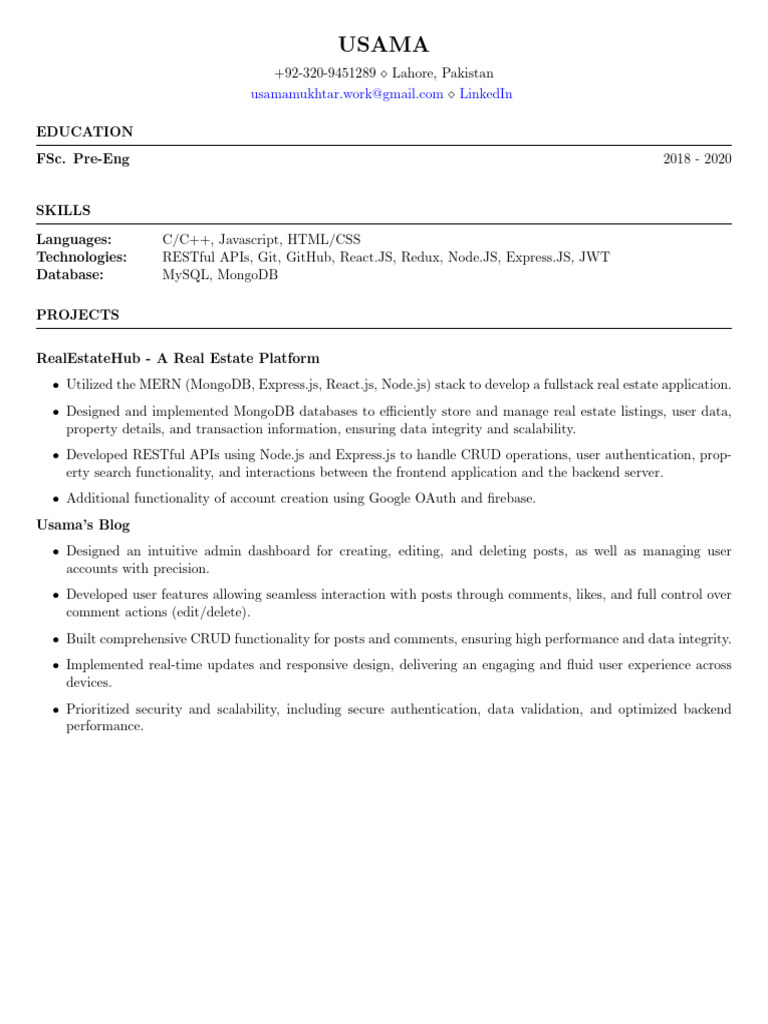 Usama-Mukhtar Resume | PDF