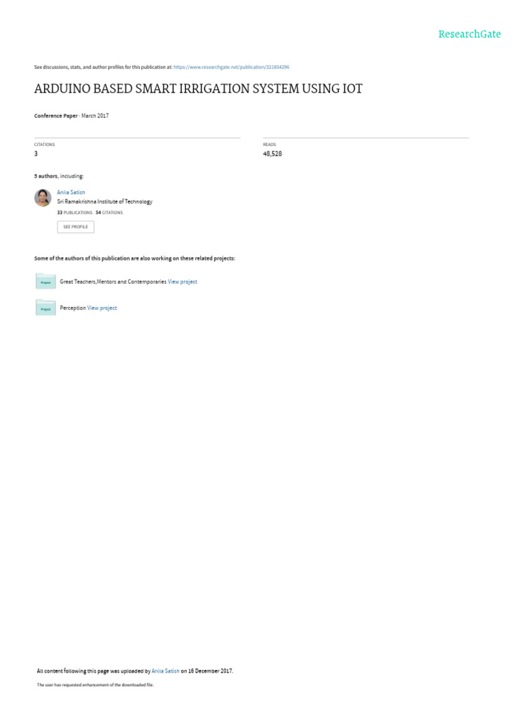 Arduino Based Smart Irrigation System Using Iot: March 2017 | PDF