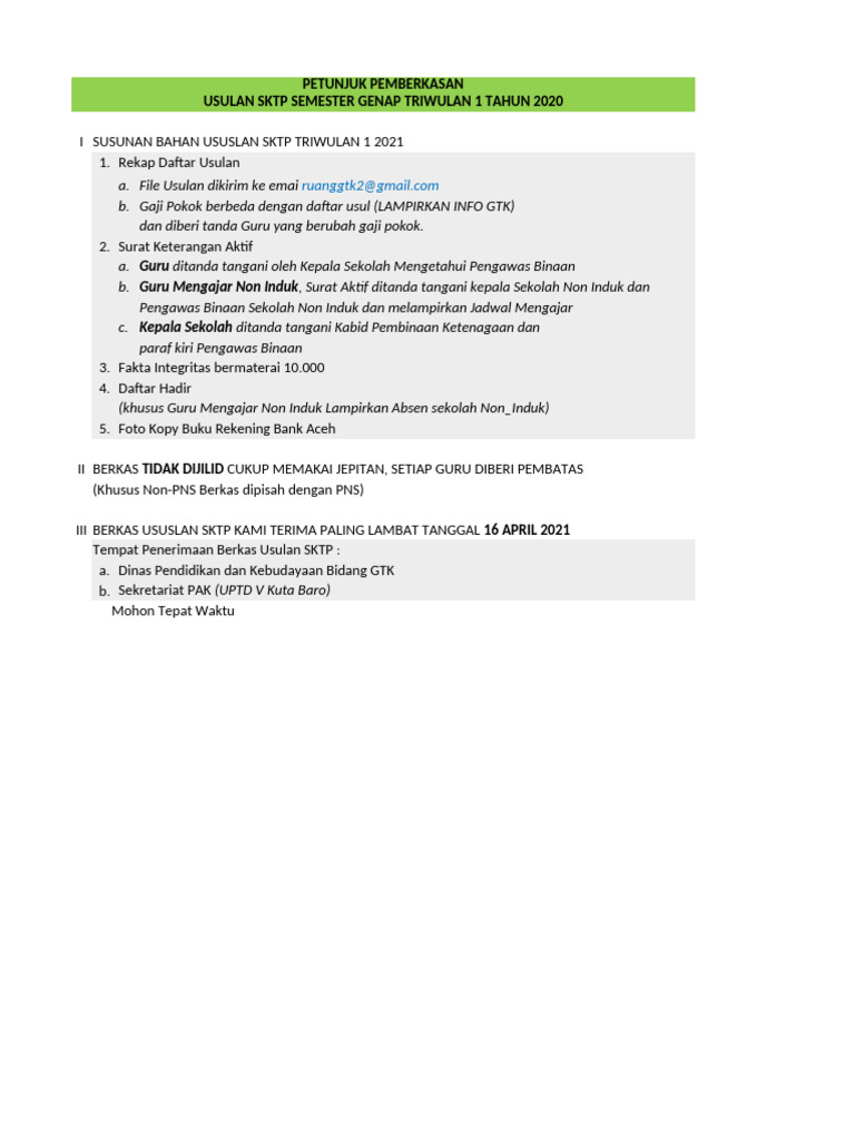 Format Usulan TPG TW 1 2021 TK Oce | PDF