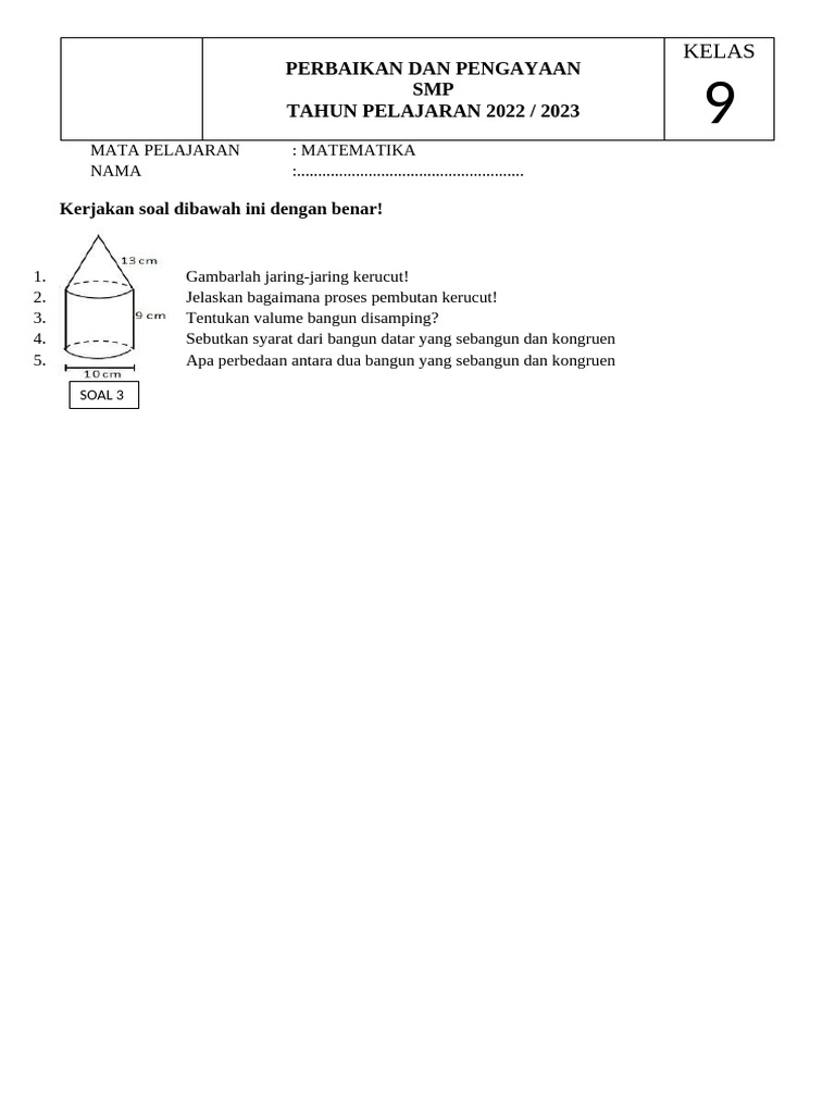 SOAL REMIDI DAN PENGAYAAN MTK 9 s2 2024 | PDF